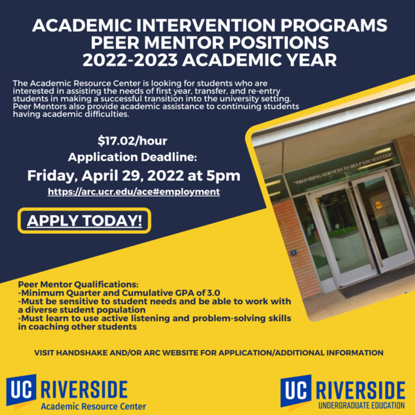 Peer Mentor Recruitment Flyer 22-23 | Academic Resource Center